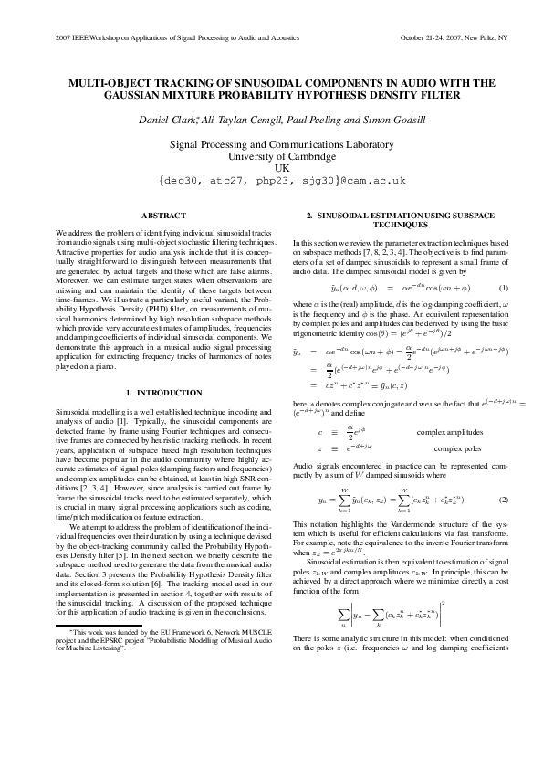 (PDF) Multi-Object Tracking of Sinusoidal Components in Audio with the Gaussian Mixture ...