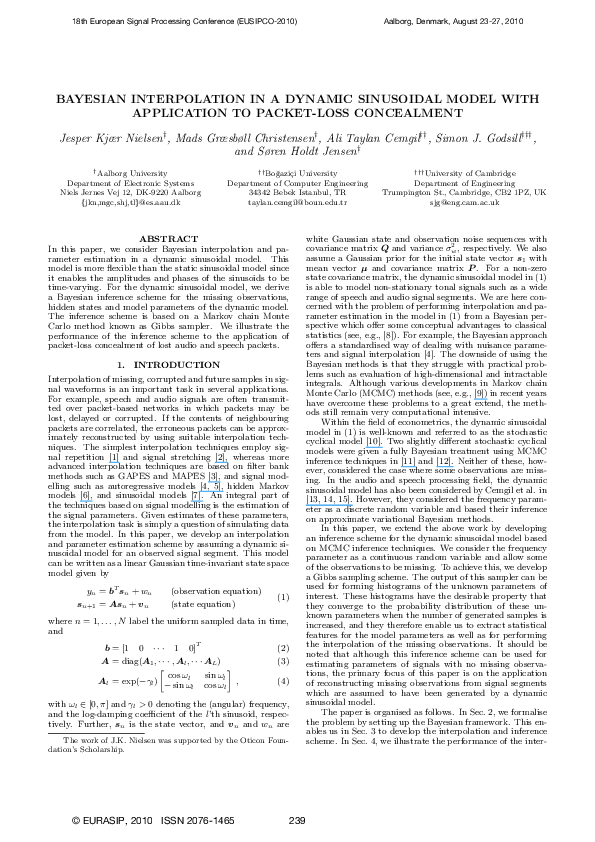 Pdf Bayesian Interpolation In A Dynamic Sinusoidal Model With