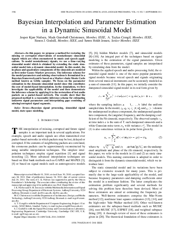 Pdf Bayesian Interpolation And Parameter Estimation In A Dynamic