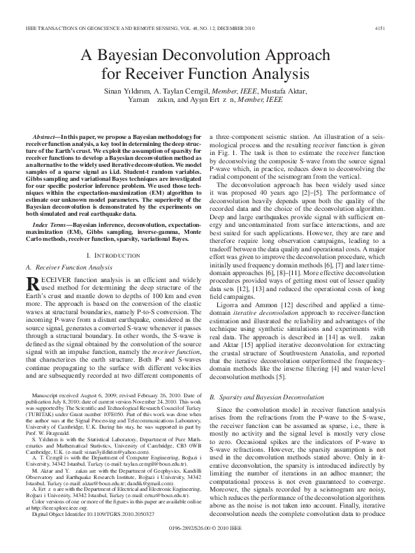 Pdf A Bayesian Deconvolution Approach For Receiver Function Analysis