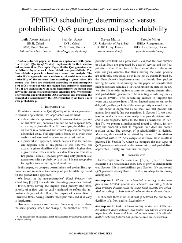 (PDF) FP/FIFO Scheduling: Deterministic Versus Probabilistic QoS ...