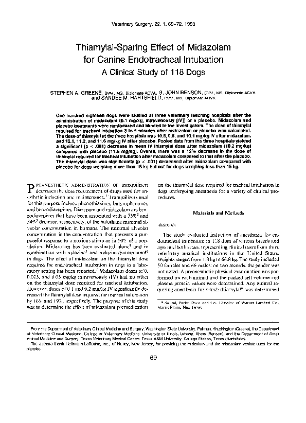 (PDF) Thiamylal-Sparing Effect of Midazolam for Canine Endotracheal ...