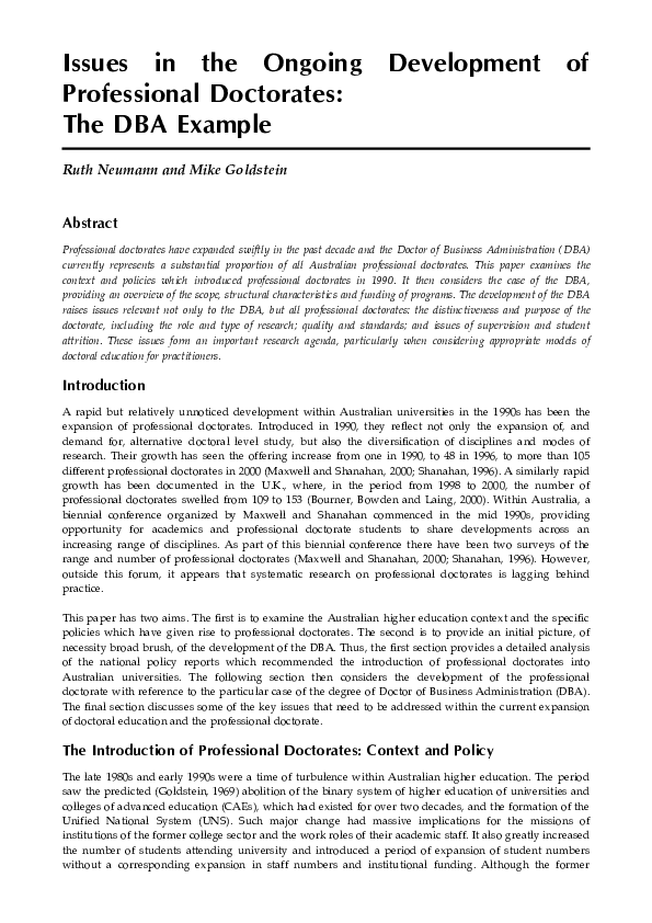 (PDF) Issues in the Ongoing Development of Professional Doctorates: The ...