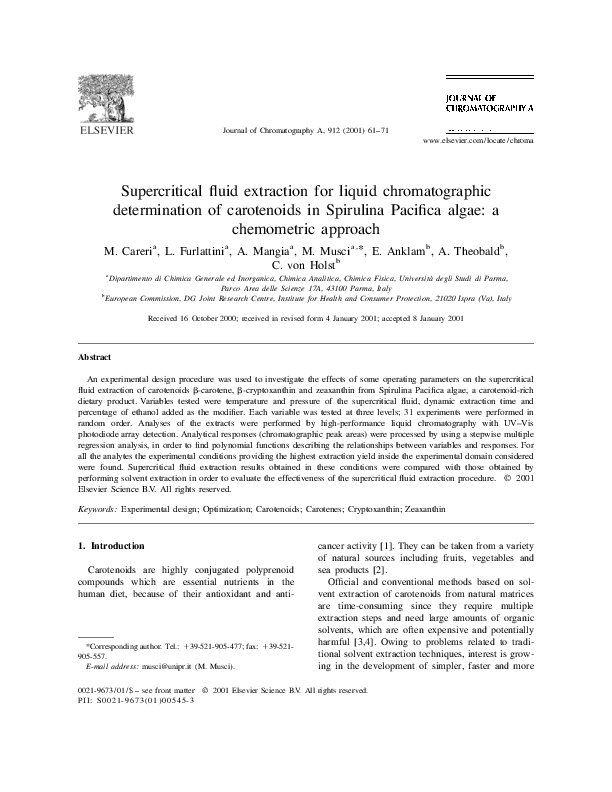 Pdf Supercritical Fluid Extraction For Liquid Chromatographic Determination Of Carotenoids In