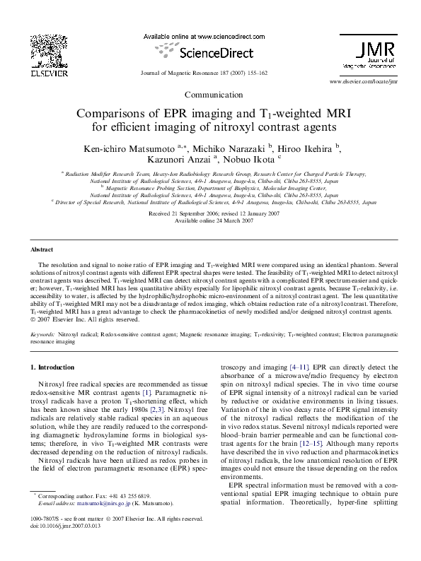 (PDF) Comparisons of EPR imaging and T1-weighted MRI for efficient ...