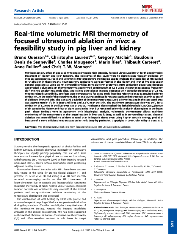 (PDF) Real-time volumetric MRI thermometry of focused ultrasound ...