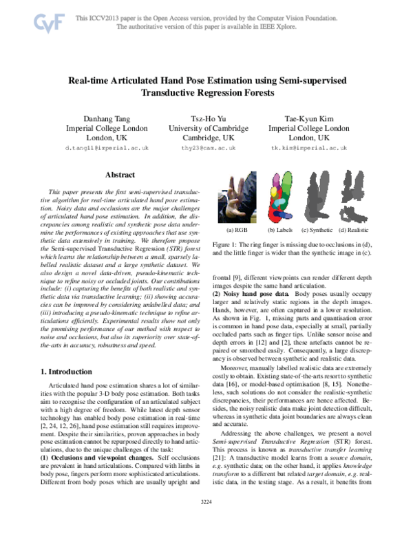 Pdf Real Time Articulated Hand Pose Estimation Using Semi Supervised