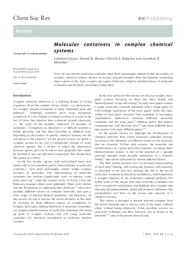 (PDF) Molecular containers in complex chemical systems
