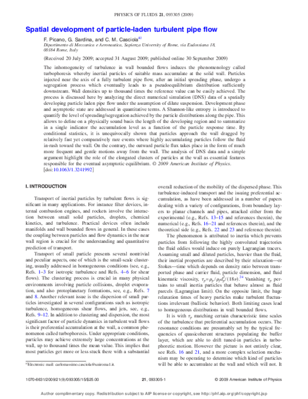 (PDF) Spatial development of particle-laden turbulent pipe flow