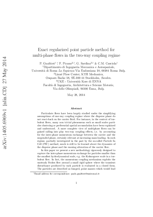 Pdf Exact Regularized Point Particle Method For Particle Laden Flows In The Two Way Coupling