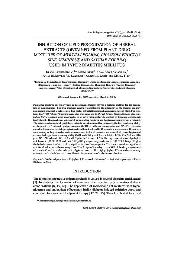 (PDF) Inhibition of lipid peroxidation of herbal extracts (obtained ...