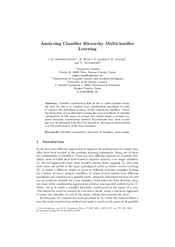 (PDF) Analyzing Classifier Hierarchy Multiclassifier Learning