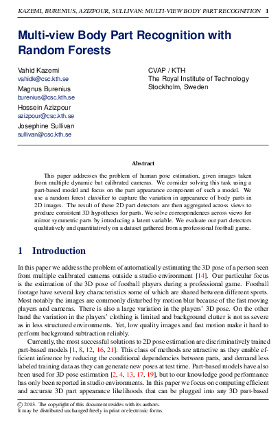 (PDF) Multi-view Body Part Recognition with Random Forests