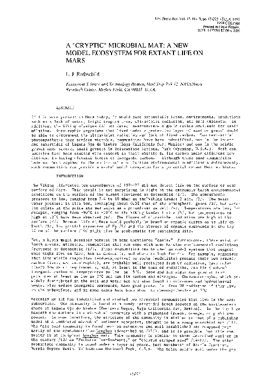 (PDF) A “cryptic” microbial mat: A new model ecosystem for extant life ...