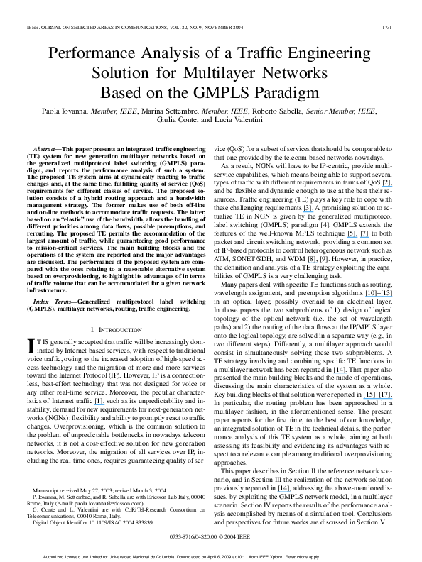 (PDF) Performance Analysis of a Traffic Engineering Solution for Multilayer Networks Based on ...