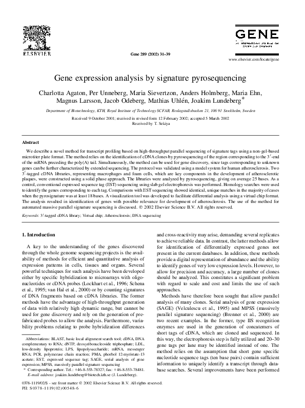 (PDF) Gene expression analysis by signature pyrosequencing