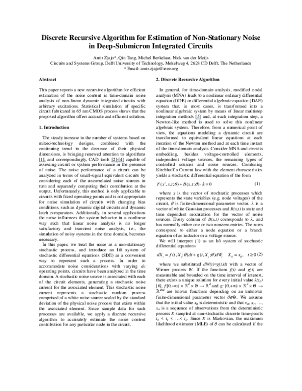 Pdf Discrete Recursive Algorithm For Estimation Of Non Stationary Noise In Deep Submicron
