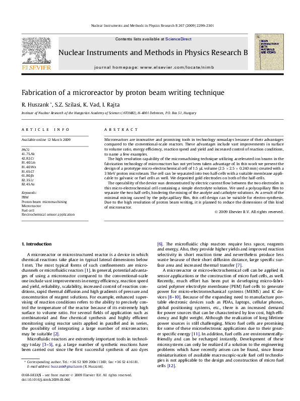 (PDF) Fabrication of a microreactor by proton beam writing technique