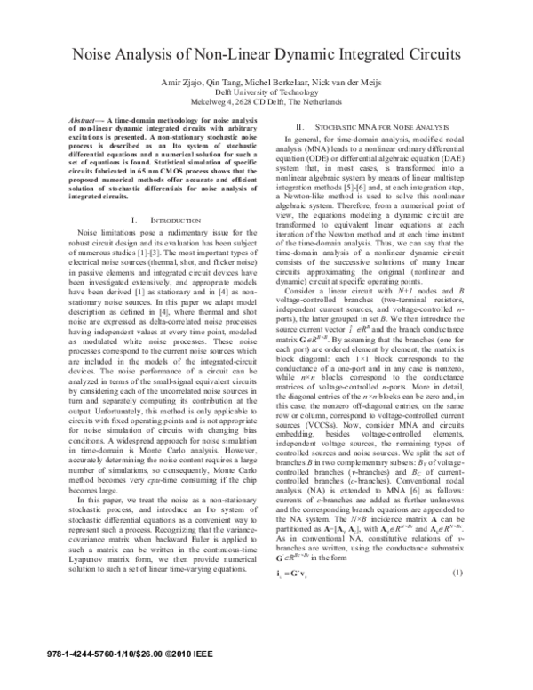 (PDF) Noise Analysis of Non-Linear Dynamic Integrated Circuits