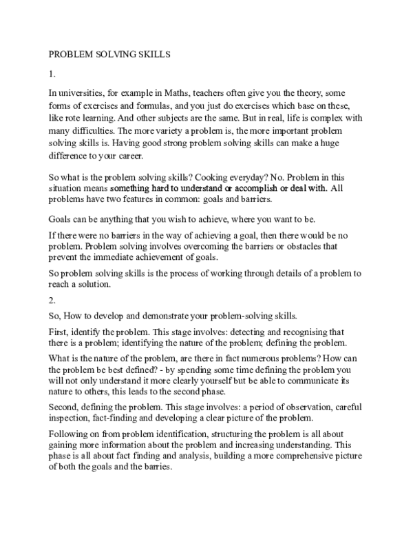 (DOC) PROBLEM SOLVING SKILLS (DOC) PROBLEM SOLVING SKILLS