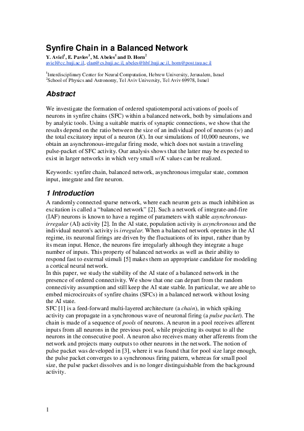 (PDF) Synfire chain in a balanced network