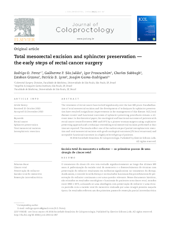 (PDF) Total mesorectal excision and sphincter preservation — the early steps of rectal cancer ...