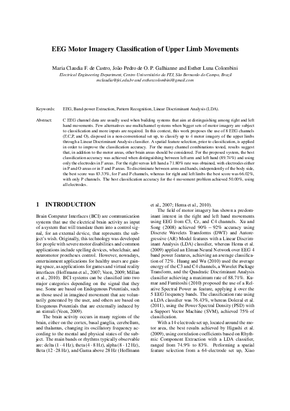 (PDF) EEG Motor Imagery Classification of Upper Limb Movements