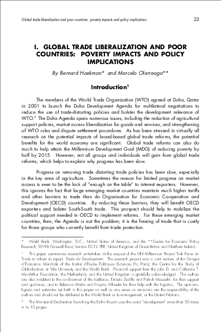 (PDF) I. GLOBAL TRADE LIBERALIZATION AND POOR COUNTRIES: POVERTY ...