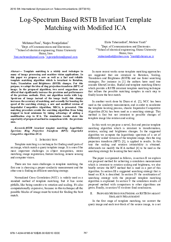 (PDF) Log-Spectrum based RSTB invariant template matching with modified ICA