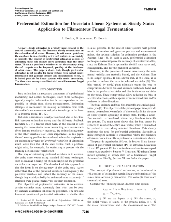 Pdf Preferential Estimation For Uncertain Linear Systems At Steady