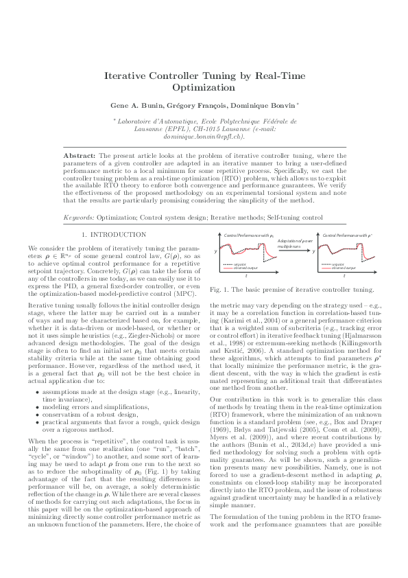 Pdf Iterative Controller Tuning By Real Time Optimization