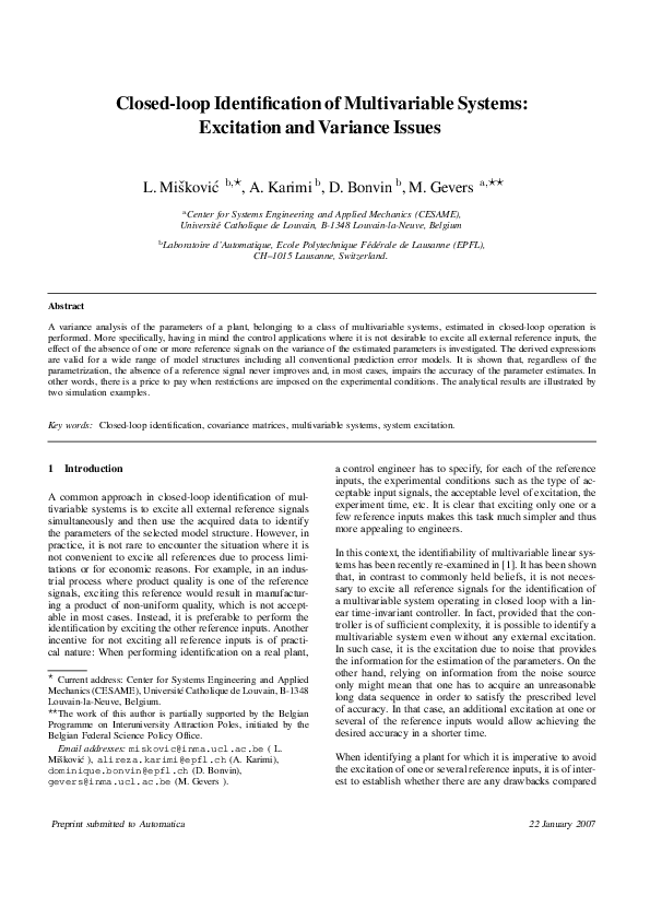 (PDF) Closed-loop identification of multivariable systems: With or without excitation of all ...
