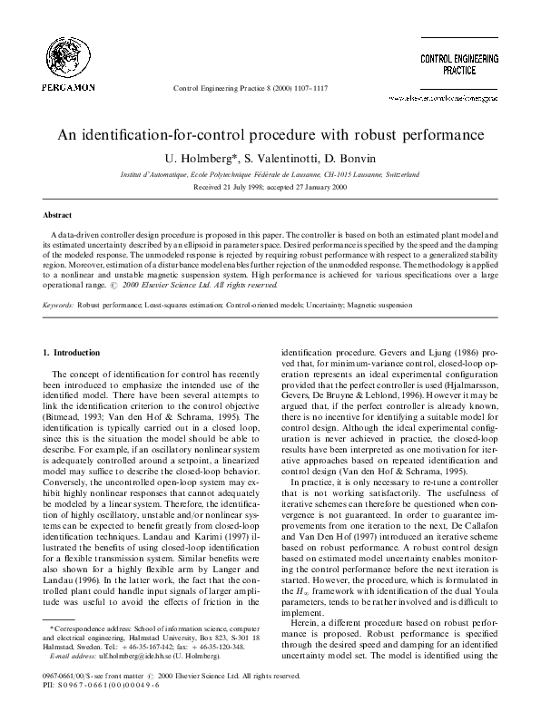 (PDF) An identification-for-control procedure with robust performance