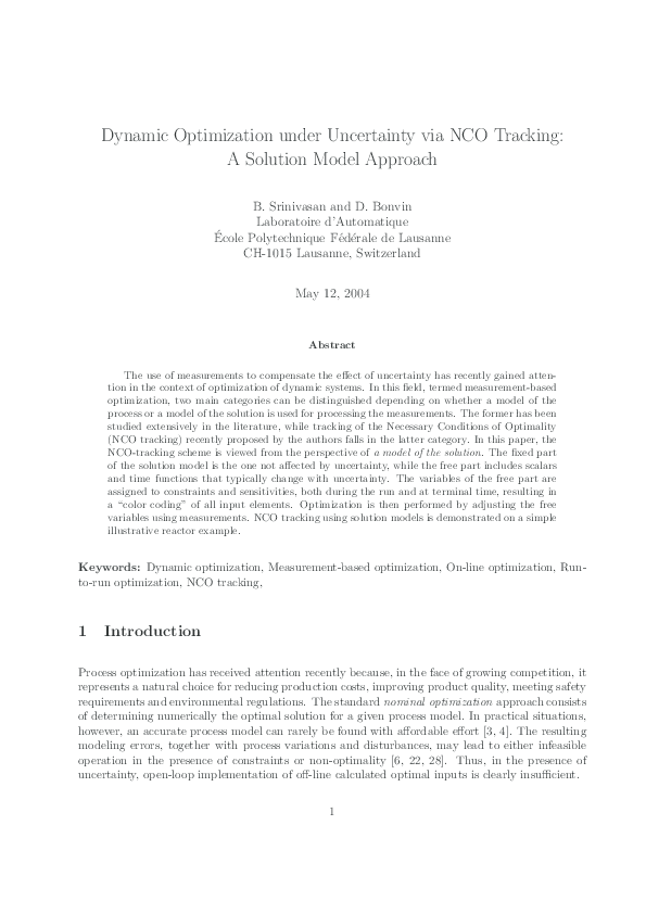 (PDF) Dynamic optimization under uncertainty via NCO tracking: A solution model approach