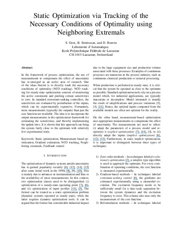 (PDF) Static optimization via tracking of the necessary conditions of ...