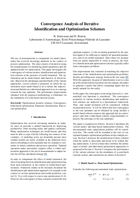 (PDF) Convergence analysis of iterative identification and optimization schemes