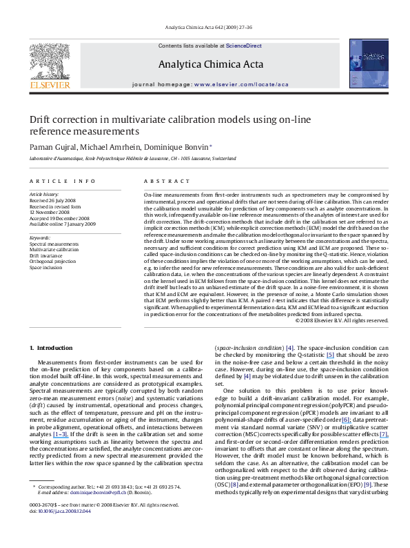 (PDF) Drift correction in multivariate calibration models using on-line ...