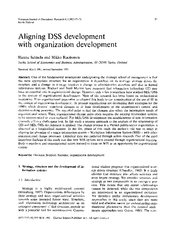(PDF) Aligning DSS development with organization development