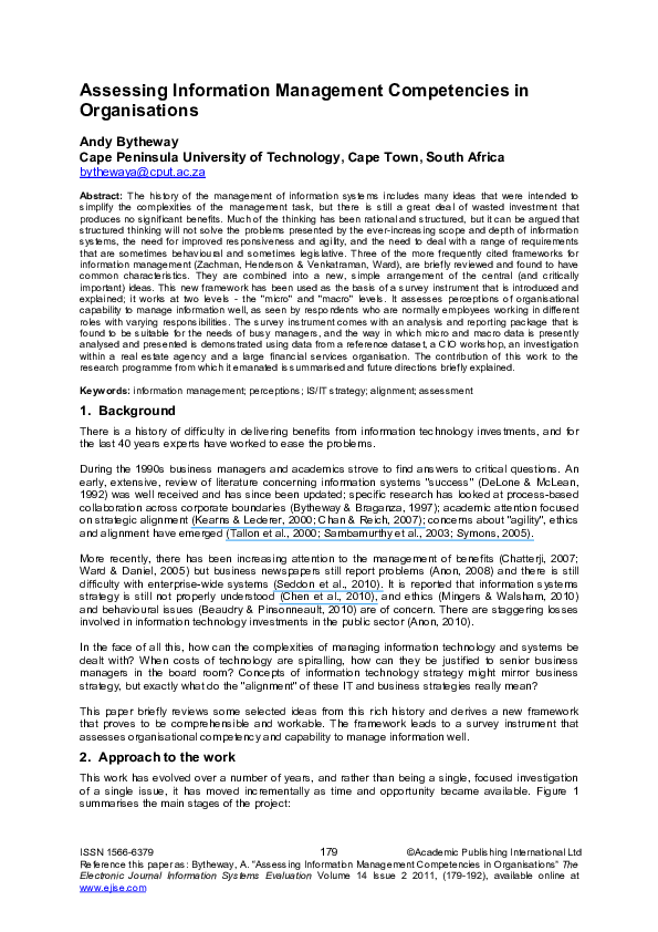 (PDF) Assessing information management competencies in organisations