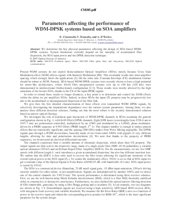 Pdf Parameters Affecting The Performance Of Wdm Dpsk Systems Based On