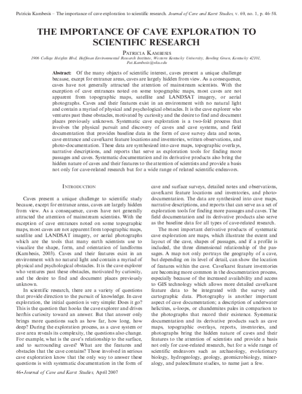 THE IMPORTANCE OF CAVE EXPLORATION TO SCIENTIFIC RESEARCH