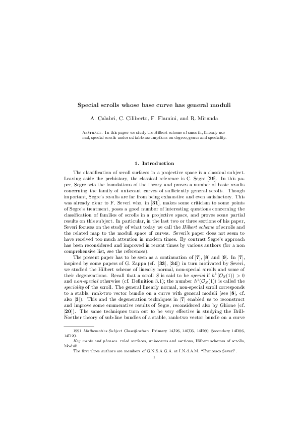 (PDF) Special scrolls whose base curve has general moduli