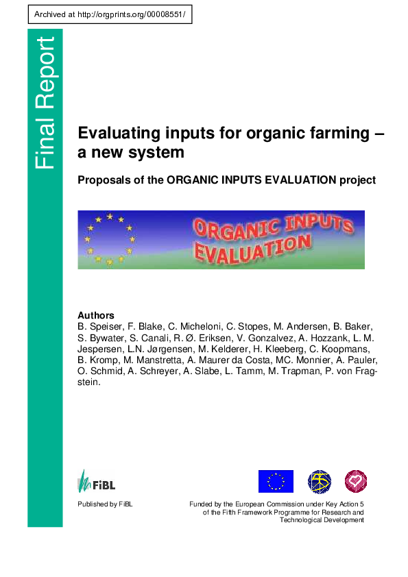 (PDF) Evaluating inputs for organic farming – a new system Proposals of ...