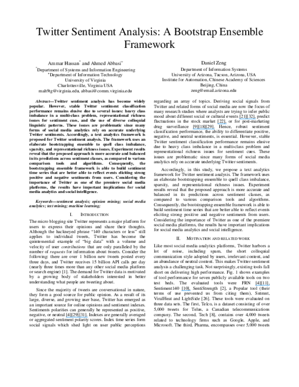 Pdf Twitter Sentiment Analysis A Bootstrap Ensemble Framework