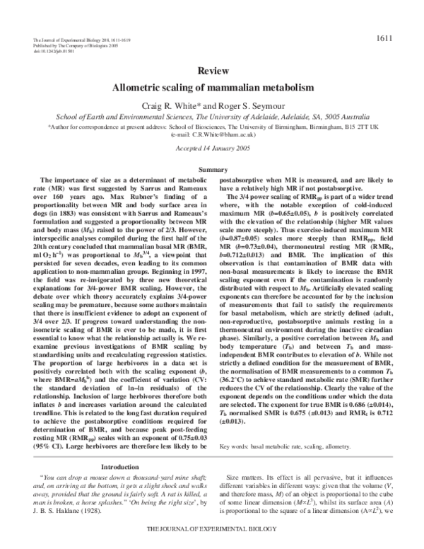 (PDF) Allometric scaling of mammalian metabolism