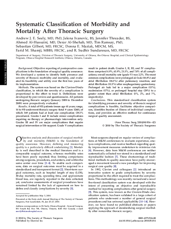 (PDF) Systematic Classification of Morbidity and Mortality After ...