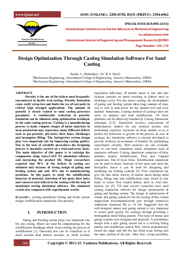 Pdf Design Optimization Through Casting Simulation Software For Sand Casting 