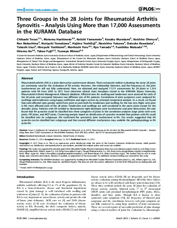 (PDF) Three Groups in the 28 Joints for Rheumatoid Arthritis Synovitis ...