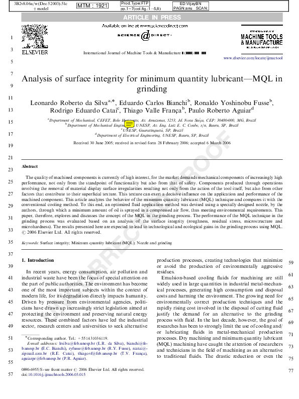Pdf Analysis Of Surface Integrity For Minimum Quantity Lubricant—mql In Grinding