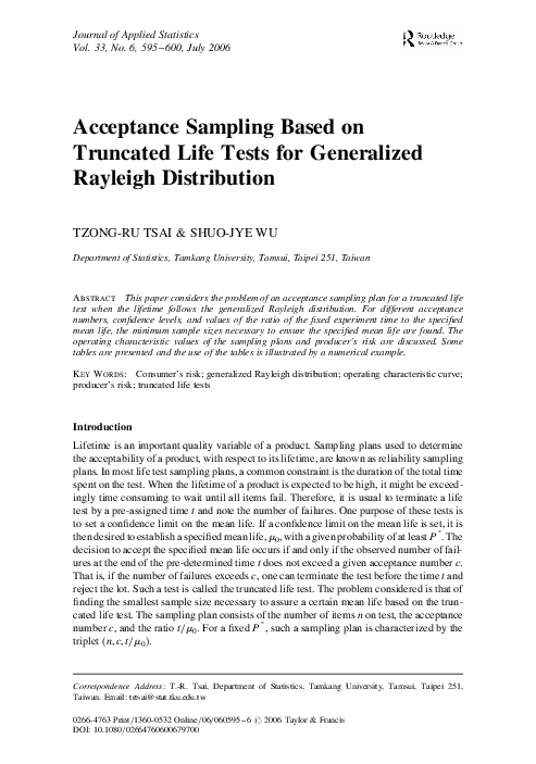 (PDF) Acceptance sampling based on truncated life tests for generalized ...